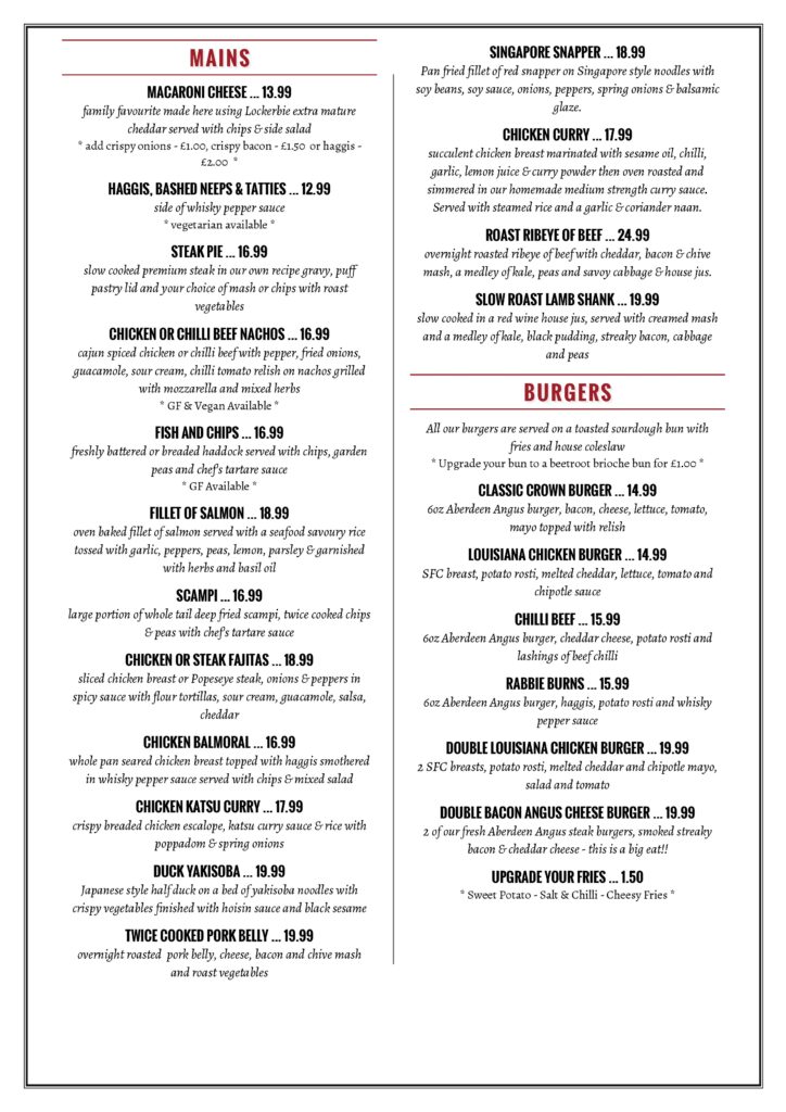 Menus - The Crown Inn
