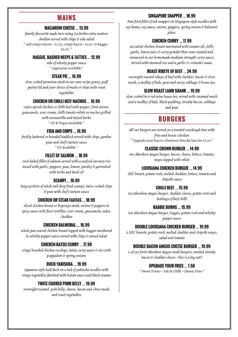 Menus - The Crown Inn